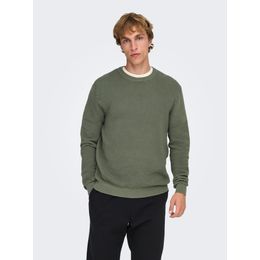 Only & Sons Rundhalspullover ONLY & SONS "ONSRON REG LS CREW NECK KNIT NOOS", Herren, Gr. L, castor gray, Strick, Obermaterial: 100% Baumwolle, unifarben, regular fit normal, Rundhals, B&uuml;ndchen, Pullover Rundhalspullover, Baumwolle, regular fit