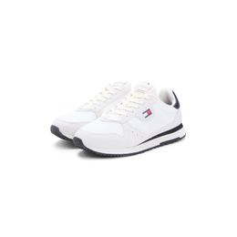 Sneaker Tommy Jeans "TJM EVA RUNNER LEATHER", Herren, Gr. 45, ecru, schwarz, Textil, Veloursleder, kontrastfarbene Details, Schuhe Sneaker, Freizeitschuh, Halbschuh, Schn&uuml;rschuh mit seitlicher Logoflagge