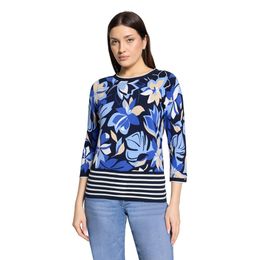 Strickpullover Betty Barclay "Damen mit Blumenprint", Damen, Gr. 44, dunkelblau, blau, Strick, Obermaterial: 80% Viskose, 20% Polyamid, gerade normal, Rundhals, Pullover Strickpullover
