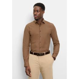Businesshemd OLYMP "OLYMP No. Six 24/Seven, super slim, Modern Kent", Herren, Gr. 38, Normaler Arm, braun, 64% Baumwolle, 27% Polyester, 9% Elasthan, Hemden