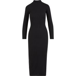 Shirtkleid Urban Classics "Urban Classics Ladies Rib Longlseeve Mockneck Dress", Damen, Gr. L, US-Gr&ouml;&szlig;en, schwarz, 80% Polyester, 20% Viskose, unifarben, skinny fit, Rundhals, Kleider Shirtkleid