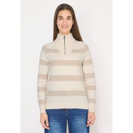 Streifenpullover Cecil, Damen, Gr. XXL (46), desert beige melange, Web, 37% Baumwolle, 34% Polyacryl, 26% Polyester, 3% Elasthan, gestreift, comfort fit normal, hoch geschlossener Ausschnitt, Rippb&uuml;ndchen, Pullover Streifenpullover, Feinstrick