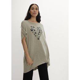 T-Shirt bonprix, Damen, Gr. 48/50 (XL), gr&uuml;n (new khaki graphisch bedruckt), Obermaterial: 100% Viskose, oversize, Shirts T-Shirt, Oversize-Passform, Kurzarm, mit dekorativem Druck, aus Viskose