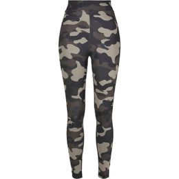 Leggings Urban Classics "Urban Classics Damen Ladies High Waist Camo Tech Leggings", Damen, Gr. L, US-Gr&ouml;&szlig;en, schwarzcamouflage, 77% Polyester, 23% Elasthan, slim fit, Hosen Leggings