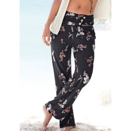 Strandhose Lascana, Damen, Gr. 38, N-Gr, bunt (bedruckt), Jersey, Obermaterial: 100% Viskose, bedruckt, figurumspielend lang, Hosen Strandhose, mit Taschen und Zierkn&ouml;pfen, Jerseyhose, elastisch
