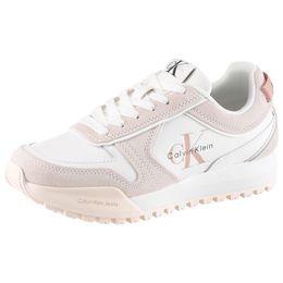Keilsneaker Calvin Klein Jeans "TOOTHY RUNNER LACEUP MIX", Damen, Gr. 38, wei&szlig;, hellbeige, Leder, Lederimitat, Schuhe, Schn&uuml;rschuh, Halbschuh, Freizeitschuh mit Profilsohle