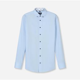 Langarmhemd OLYMP "Luxor", Herren, Gr. 39, N-Gr, hellblau, Web, Obermaterial: 100% Baumwolle, unifarben, normal, 2-Knopf-Manschette, Hemden, modern fit, Button-down-Kragen, Businesshemd