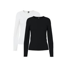 Langarmshirt Pieces "PCAMELIA LS TOP 2-PACK JRS NOOS BC", Damen, Gr. S, schwarz pack:2 pack schwarz, hellwei&szlig;, Jersey, Obermaterial: 95% Baumwolle, 5% Elasthan, unifarben, figurbetont normal, Rundhals, Shirts Langarmshirt, mit klassischen Farben