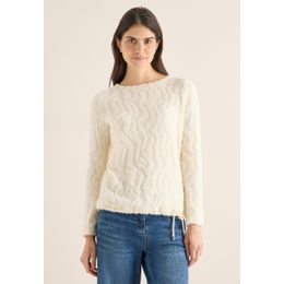 Cecil Damen Langarmshirt, wei&szlig;, Gr. XXL, gemustert, Stoff, 65% Polyamid, 23% Polyester, 12% Viskose, Shirts, mit Tunnelzug am Saum