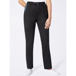 Jerseyhose Classic Basics, Damen, Gr. 20, Kurzgr&ouml;&szlig;en, schwarz, 100% Baumwolle, gemustert, mehrfarbig, lang, Hosen Jerseyhose