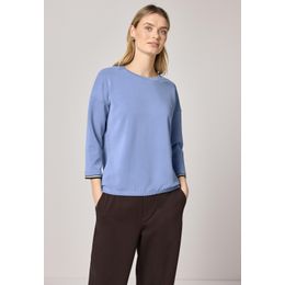 Rundhalsshirt Street One, Damen, Gr. 42, bonnet blau, Stoff, 46% Modal, 46% Polyester, 8% Elasthan, unifarben, normal normal, Rundhals, abgesteppt, Shirts Rundhalsshirt, Rundhalsausschnitt