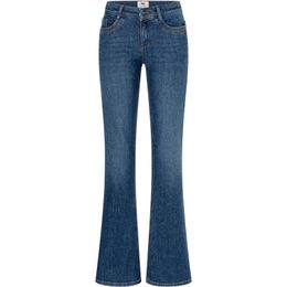 Bootcut-Jeans MAC "DETROIT flared", Damen, Gr. 38, L&auml;nge 34, essential mid blau, Denim/Jeans, Obermaterial: 99% Baumwolle, 1% Elasthan, bootcut fit lang, Jeans, Aufwendig gearbeitete Details an den Vordertaschen