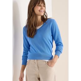 Strickpullover Cecil, Damen, Gr. XL (44), fountain blau, Strick, Obermaterial: 60% Baumwolle, 40% Viskose, unifarben, normal h&uuml;ftbedeckend, V-Ausschnitt, Flachstrickb&uuml;ndchen, Pullover Strickpullover, mit V-Ausschnitt