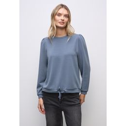 Langarmshirt Street One, Damen, Gr. 34, overcast blau, Stoff, 46% Modal, 46% Polyester, 8% Elasthan, unifarben, normal normal, Rundhals, angesetztes B&uuml;ndchen, Shirts Langarmshirt, mit Tunnelzug am Saum