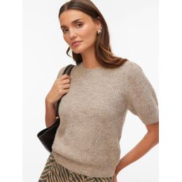 V&eacute;ro Moda Strickpullover VERO MODA "VMGENIUS 2/4 O-NECK SHORT PULLOVER BOO", Damen, Gr. L, silber mink detail:melange, Strick, Obermaterial: 60% Polyester, 30% Nylon, 10% Wolle, meliert, regular fit normal, Rundhals, Puff&auml;rmel, Pullover Strickpullover, mit zarten Strickdetails