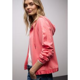 Kapuzensweatjacke Street One, Damen, Gr. 34, striking coral, Sweatware, Obermaterial: 46% Modal, 46% Polyester, 8% Elasthan, unifarben, l&auml;ssig geschnitten h&uuml;ftbedeckend, Rundhals, elastischer Bund, Sweatjacken, im Silk-Look, mit seidigem Glanz