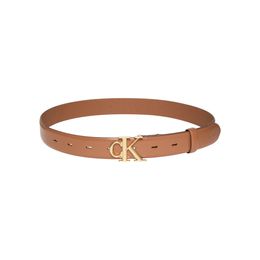 Lederg&uuml;rtel Calvin Klein "ROUND CK BUCKLE 30MM BELT SMOOTH", Damen, Gr. 100, argan oil, antique light gold, Web, Rindsleder, unifarben, G&uuml;rtel Lederg&uuml;rtel, Gr&ouml;&szlig;enverstellbar mit Metallschlie&szlig;e