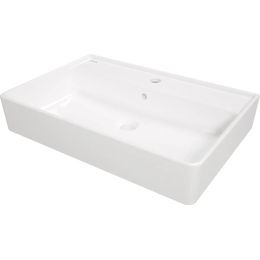 Neuesbad Keramik Aufsatzwaschtisch/ Wandwaschtisch 61x41 cm, weiss gl&auml;nzend, mit 1 Hahnloch, mit &Uuml;be NB1DECDT_6U7S1