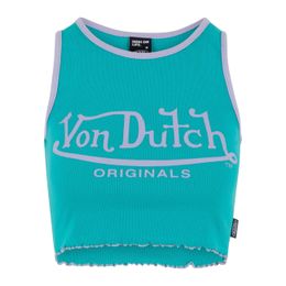 Muskelshirt Von Dutch "Von Dutch ASHLEY TOPS", Damen, Gr. S, teal, 96% Baumwolle, 4% Elasthan, bedruckt, normal, Rundhals, Shirts
