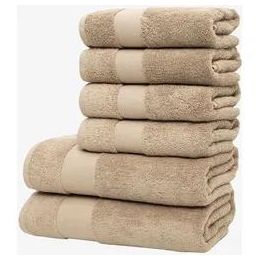 Handtuch Set WOLKENFELD "Premium Low-Twist Baumwolle 550 g/m2 &ndash; 6-teiliges Bade-Set", beige, 6 tlg., Frottier, Frottier, Obermaterial: 100% Baumwolle, Handtuch-Sets, 2 Duscht&uuml;cher 70&times;140 cm & 4 Handt&uuml;cher 50&times;100 cm