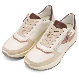 Plateausneaker Ara "NEW YORK", Damen, Gr. 6,5, creme, sand, Glattleder, Veloursleder, kontrastfarbene Details, Schuhe Plateausneaker, Plateau, Freizeitschuh, Halbschuh, Schn&uuml;rer, Kontrastbes&auml;tze, H-Weite