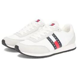 Tommy Hilfiger Sneaker TOMMY JEANS "TJM CLASSIC RUNNER", Herren, Gr. 40, wei&szlig;, grau, Textil, Veloursleder, unifarben mit Farbeins&auml;tzen, Schuhe Sneaker, Freizeitschuh, Halbschuh, Schn&uuml;rer mit Kontrastbes&auml;tzen
