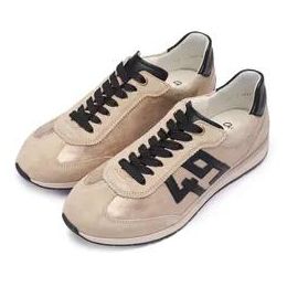 Sneaker Ara "PORTOFINO", Damen, Gr. 39, hellbeige, schwarz, Glattleder, Veloursleder, Schuhe Sneaker, Freizeitschuh, Halbschuh, Schn&uuml;rschuh in Bequemweite G 1/2 (= weit)