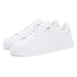 Plateausneaker Tommy Hilfiger "TH CHIC SNEAKER", Damen, Gr. 41, wei&szlig;, Leder, Schuhe Plateausneaker, Freizeitschuh, Halbschuh, Schn&uuml;rschuh mit Ziern&auml;hten
