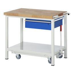 Rau Werkbank mit absenkbarem Fahrgestell Modell 8001 B 1000 x T 700 x H 880mm (05-8001A6-107B4F.11)