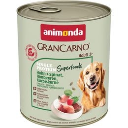 animonda GranCarno superfoods Huhn + Spinat + Himbeer + K&uuml;rbiskern Hunde-Nassfutter ohne Getreide, Soja, Zucker 6x800g