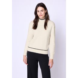 Strickpullover STREET ONE STUDIO, Damen, Gr. 40, soft beige, Web, 63% Polyester, 18% Baumwolle, 17% Polyacryl, 2% Elasthan, unifarben, normal normal, hoch geschlossener Ausschnitt, Rippb&uuml;ndchen, Pullover Strickpullover, Grobstrick