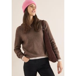 Kapuzenpullover Cecil, Damen, Gr. L (42), urban taupe melange, Strick, Obermaterial: 37% Baumwolle, 34% Polyacryl, 26% Polyester, 3% Elasthan, unifarben, bequem Po-bedeckend, Rundhals, B&uuml;ndchen, Pullover Kapuzenpullover, Strick mit Strukturdetail