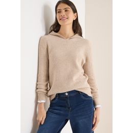 Kapuzenpullover Cecil, Damen, Gr. L (42), desert beige melange, Strick, Obermaterial: 37% Baumwolle, 34% Polyacryl, 26% Polyester, 3% Elasthan, unifarben, bequem Po-bedeckend, Rundhals, B&uuml;ndchen, Pullover Kapuzenpullover, Strick mit Strukturdetail