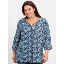 sheego Gro&szlig;e Gr&ouml;&szlig;en Druckbluse mit Minimal-Alloverprint, tiefblau-gemustert, Gr&ouml;&szlig;e 46 - Damen