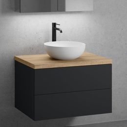 neoro n50 Unterschrank B: 80 cm mit 2 Ausz&uuml;gen, Waschtisch &Oslash; 40 cm wei&szlig; matt,, BN0064WM+BN0422BM+BN0402W1,