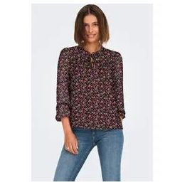 Chiffonbluse Only "ONLDITSY L/S BLOUSE WVN", Damen, Gr. S, schwarz (schwarz aop:mirna ditsy), Chiffon, Obermaterial: 100% Polyester, bedruckt, normal, mit Gummizug, Blusen Chiffonbluse