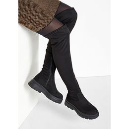bonprix Overknee Stiefel, schwarz, Gr.41, Modischer Overknee Stiefel mit auffallender Sohle, aus Vegan