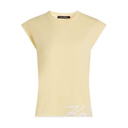K by KARL LAGERFELD Karl Lagerfeld T-Shirt 'Signature' Damen Gr&ouml;&szlig;e M zitronengelb / wei&szlig;