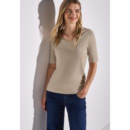 Street One Damen Kurzarmshirt "Style Palmira", beige, Gr. 38, Jersey, Obermaterial: 50% Baumwolle, 50% Modal, Shirts, mit tiefem Rundhalsausschnitt