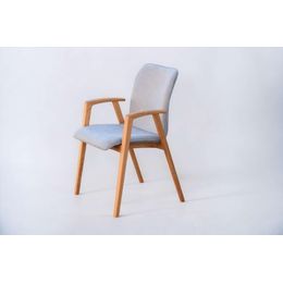 Armlehnstuhl OTTO HOME "Loreen Esszimmerstuhl, Polsterstuhl, Designstuhl", trelew 9502 grau, eiche natur ge&ouml;lt, B:56cm H:86,5cm T:64cm, Holzwerkstoff, Massivholz, Polyester, St&uuml;hle, Armlehnstuhl, mit Massivgestell, hochwertig gearbeitet, Armlehnen, stilvoll, bequem