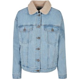 Urban Classics Damen Jeansjacke "Urban Classics Damen Ladies Oversized Sherpa Denim Jacket"clearblau bleached, Gr. XXL, unifarben, 100% Baumwolle,