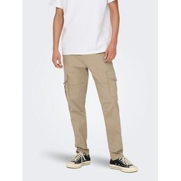 Only & Sons ONLY & SONS Damen Cargohose "OS ONSDEAN LIFE TAP CARGO", beige, Gr. 31, unifarben, Web, Obermaterial: 98% Baumwolle, 2% Elasthan, Hosen