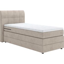 Boxspringbett Home Affaire, B:105cm L:211cm, beige, Polyester, Komplettbetten, "Finja", besonders komfortable Liegeh&ouml;he, mit praktischem Bettkasten