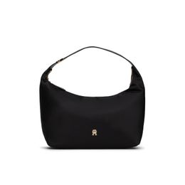 Tommy Hilfiger Damen Hobo "TH GO HOBO NYLON"schwarz, Textil, Taschen, Damen Abendtasche, Tragetasche mit goldfarbenen Details