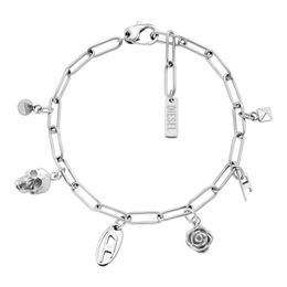Diesel Damen Charm-Armband "Schmuck Geschenk Edelstahl Totenkopf Rose", 21,3cm, Edelstahl, silber, Edelstahl, Armb&auml;nder