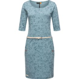 Ragwear Damen Jerseykleid "Tannya Flowery", blau, Gr. XXL, Obermaterial: 50% Baumwolle, 50% Polyester (recycelt), Kleider, stylisches Halbarm