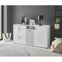 Sideboard Home Affaire, B:150cm H:80cm T:42cm, schwarz-wei&szlig;, Holzwerkstoff, Wohnzimmer, Sideboards, "Hudson", in moderner Trendfarbe, Griffe aus