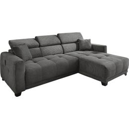 Jockenh&ouml;fer Ecksofa JOCKENH&Ouml;FER GRUPPE "Cremona, L-Form, B: 263cm, 30 cm elektrischer Sitztiefenverstellung", grau 426, 09, B:263cm T:115cm, Korpus: 100% Polyester;Kissen: 100% Polyester, Sofas, Ecksofa, 140kg Belastbarkeit je Sitz, verstellbaren Kopfst&uuml;tzen & USB-Ladeports