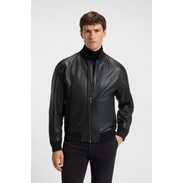 BOSS Orange Herren Lederjacke "Jobrice", schwarz, Gr. 56, unifarben, Obermaterial: 100% Lammleder. Besatz: 100% Polyester. Futter: 100% Polyester,