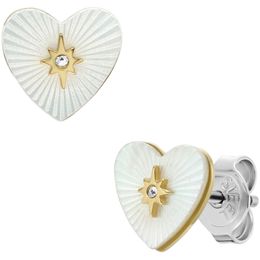 Fossil Damen Paar Ohrstecker "Schmuck Geschenk Edelstahl Ohrringe RADIANT LOVE HEART", Edelstahl, wei&szlig;, Edelstahl, Ohrringe, mit Glasstein - mit